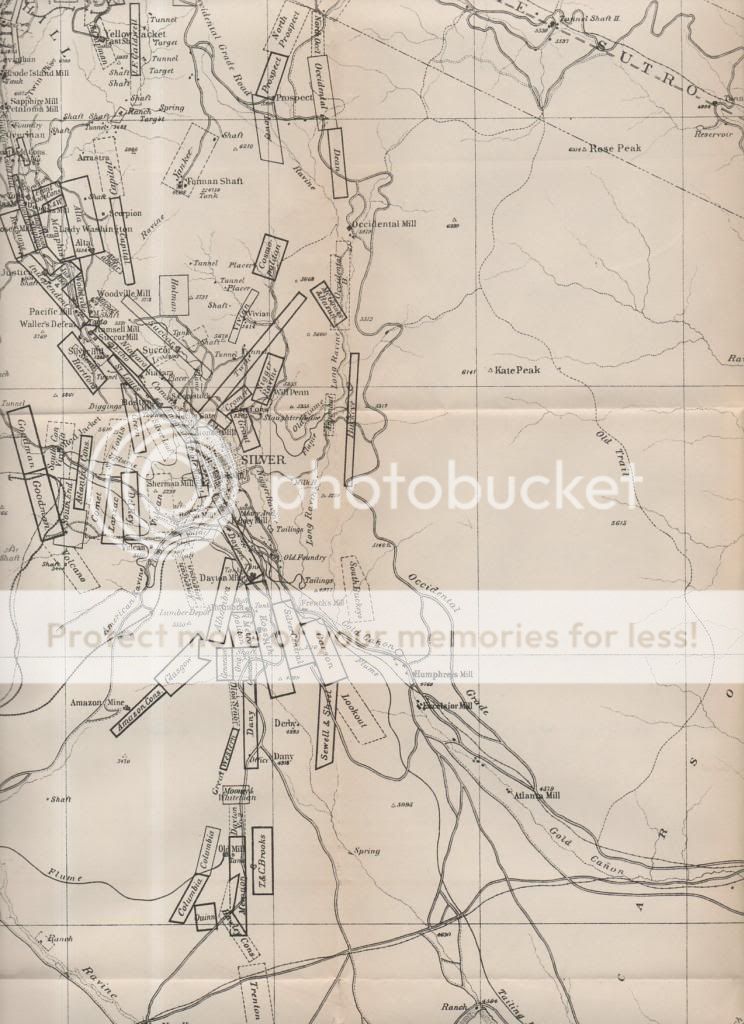 1879 Antique Mining Map of Virginia & Silver City Nevada Comstock Lode ...